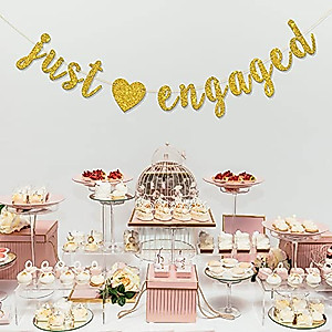 RoadSea Just Engaged Banner - Bachelorette Party Garland Supplies - Engagement - Hen Night Party Decorations - Gold Glitter