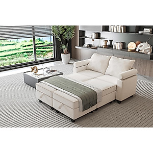 Tbfit Modular Sectional Sofa with Storage Ottoman, Convertible Oversized U Shaped Couch with Reversible Chaises, Sleeper Sofa with Adjustable Arm for Living Room, Beige