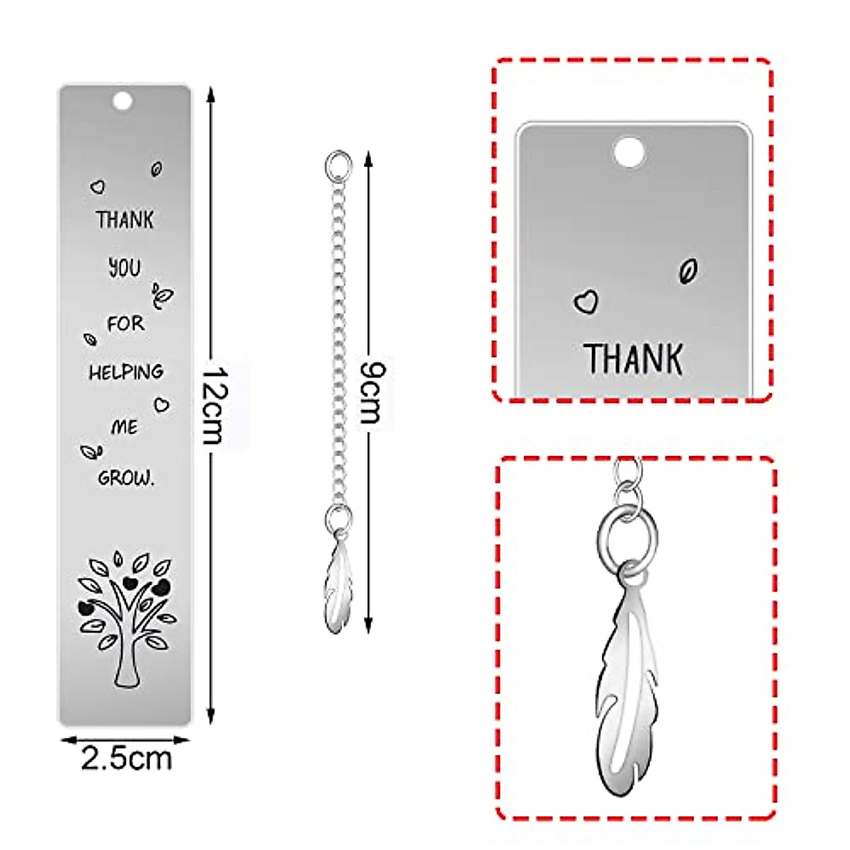 Metal Bookmark with Chain Penta Angel Thank You Teacher Appreciation Gift Book Page Marker for Women Men Instructors Birthday Christmas Valentines Thanksgiving Graduation Presents (Silver)