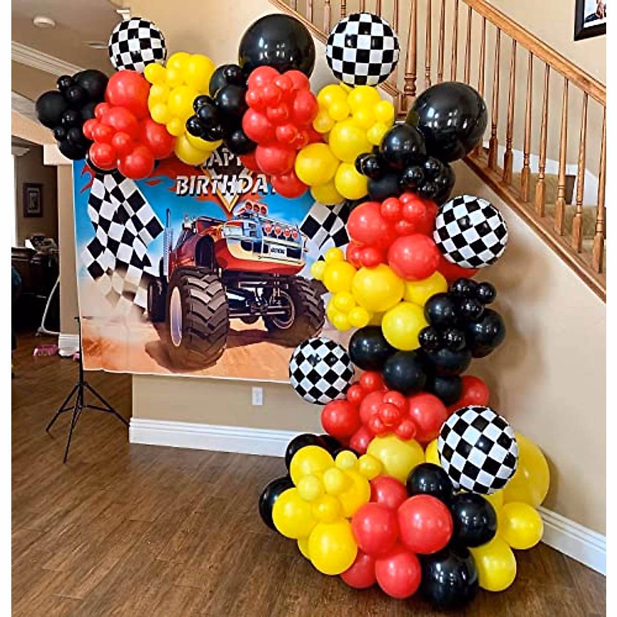 12 Pack 18 Inch Checkered Racing Balloons Helium Foil Mylar Black and White Checkered Balloons for Race Car Themed Party Birthday Festival Decorations Supplies