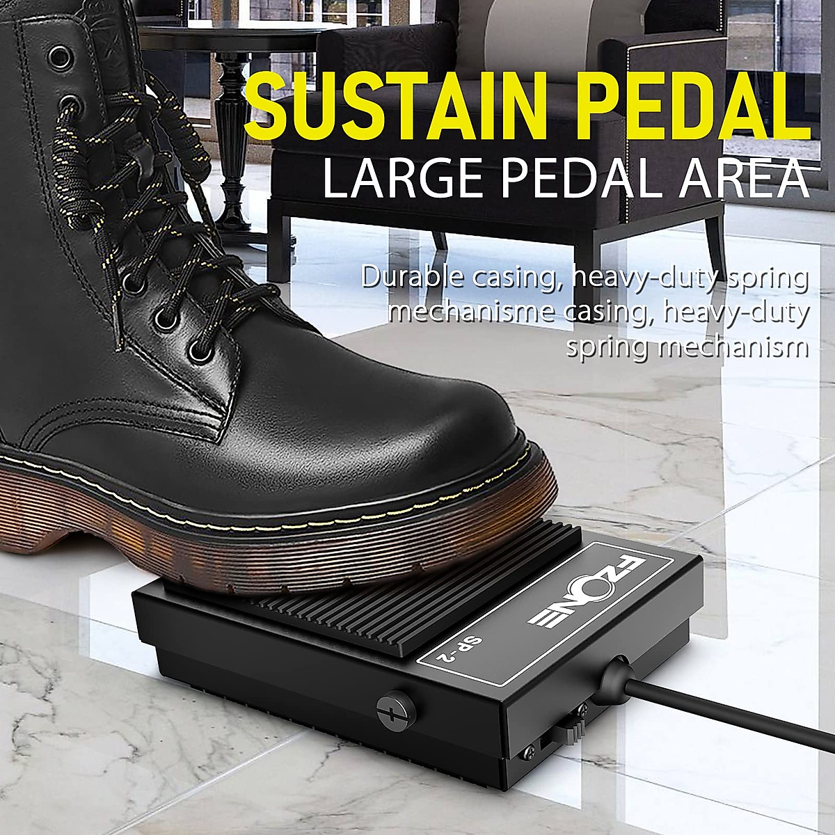 FZONE Compact Sustain Pedal for Keyboards Digital Pianos Synthesizers,Tone Modules,Drum Machines All Metal Heavy Design,Non-Slip,with Polarity Switch