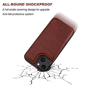 ONETOP Compatible with iPhone 13 Mini Wallet Case with Card Holder, PU Leather Kickstand Card Slots Case, Double Magnetic Clasp and Durable Shockproof Cover 5.4 Inch(Brown)