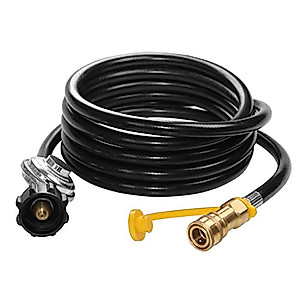 DOZYANT 12 feet Propane Hose with Regulator - 3/8 inch Quick Connect Disconnect Replacement for Mr. Heater F271803 Big Buddy Indoor Outdoor Heater, Type 1 Connection x Quick Connect Fittings