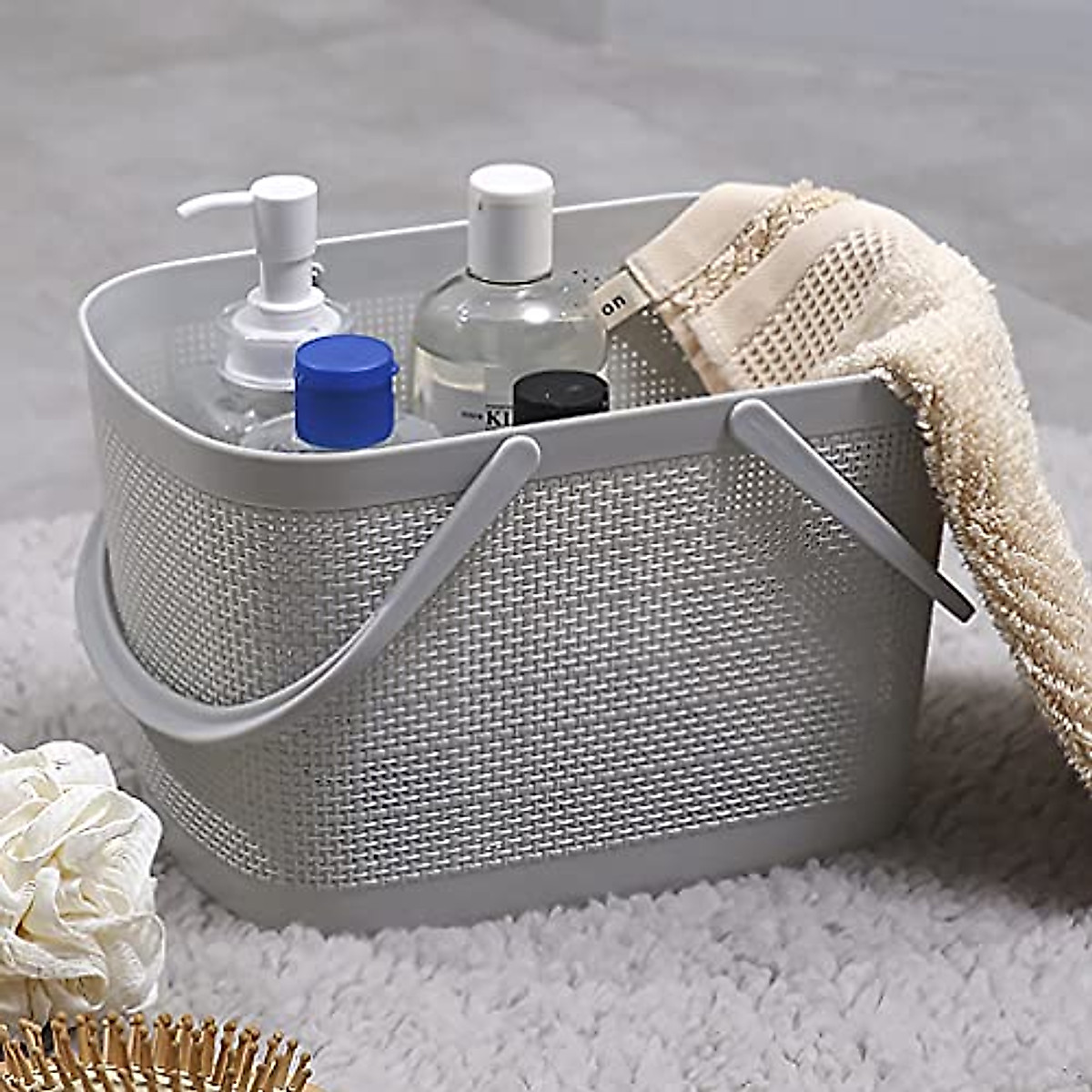 meleg otthon Portable Shower Caddy Basket Shower Caddy Portable Plastic Bathroom Storage Basket with Handle Shower Caddy Bins Organizer for College, Dorm, Bathroom, Garden(Grey, 2Pc