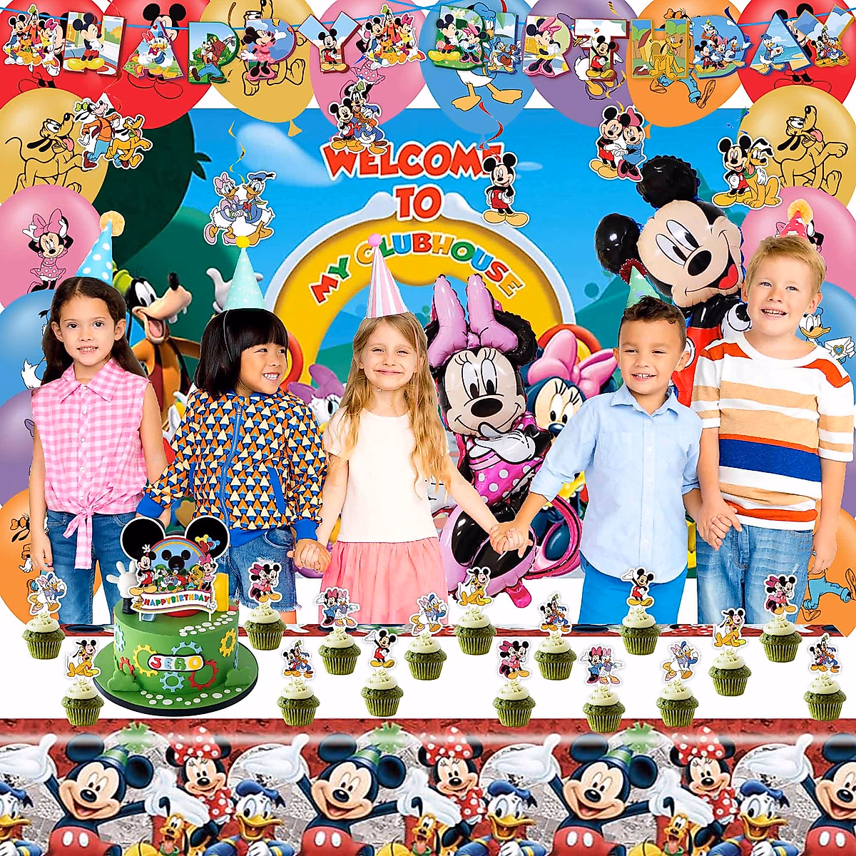 Mouse Birthday Party Decorations, Mouse Birthday Party Supplies Include Banner, Hanging Swirls, Latex Balloons, Foil Balloons, Backdrop, Tablecloth, Mouse Party Favors Party Gifts