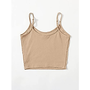 SOLY HUX Women's Spaghetti Strap Floral Sun Graphic Print Ribbed Knit Crop Cami Top Khaki M