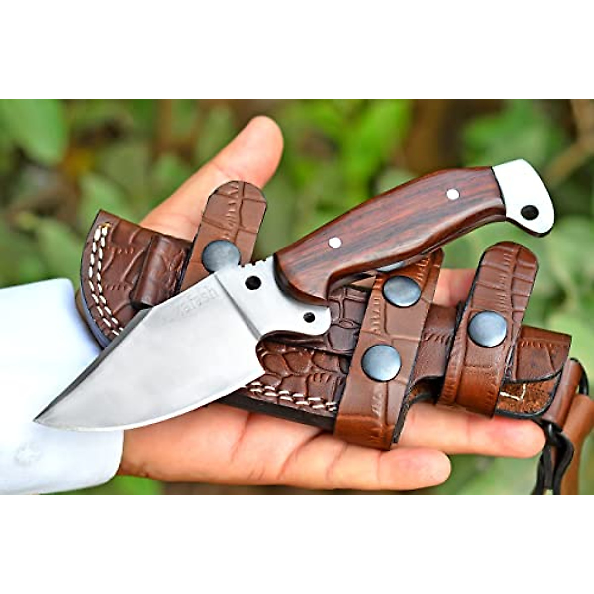 ALZAFASH Horizontal Carry Knife, Tracker Knife with Sheath, Hunting Knife with 1095 Carbon Steel Blade, Camping Knife, Hiking Knife