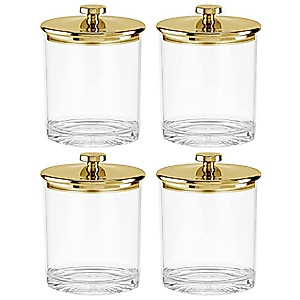 mDesign Small Acrylic Apothecary Jars with Airtight Lids, Organizer Canister Jar Set for Kitchen, 37 oz., Food Storage Container for Pantry and Counter, Lumiere Collection, 4 Pack, Clear/Soft Brass