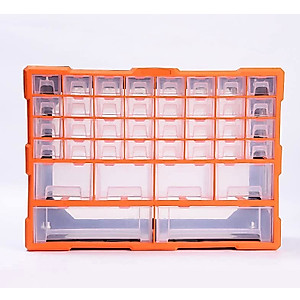 Tools, Hardware, Crafts Storage Organizer, 32 Small/4 Medium/2 Large Plastic Drawer Cabinets with Precut Labels, 20.47-Inch D x 6.3" Inch W x 14.57 Inch H, Orange