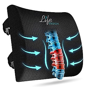 Life Design Back Support Pillow for Office Chair – Memory Foam Pillow for Desk Chair – Back Support for Gaming Chair – Lumbar Support Pillow for Car – Back Pillow for Computer Desk Chair (Black)