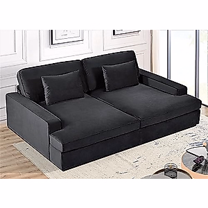 Container Furniture Direct Modern Glam Velvet Sleeper Sofa Bed with Luxurious Design, Elegant Centerpiece for Stylish Living Rooms and Comfortable Lounging with 2 Accent Pillows, Black