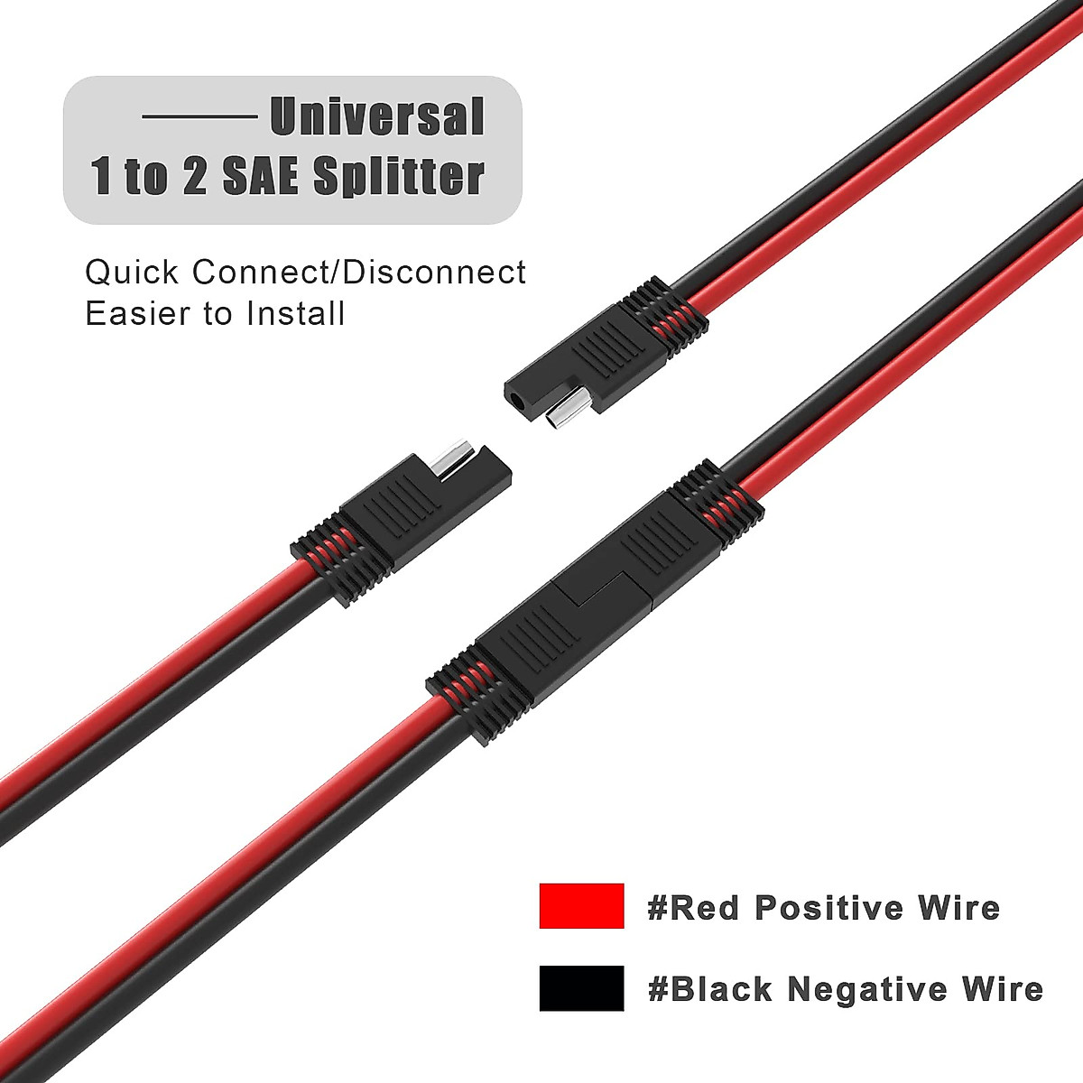 14AWG SAE Y Splitter Cable SAE Quick Disconnect Connector, DC Power Automotive Adapter 1 to 2 SAE to SAE Extension Cable for Solar Panel Battery Charger, 12 inch with Waterproof Caps