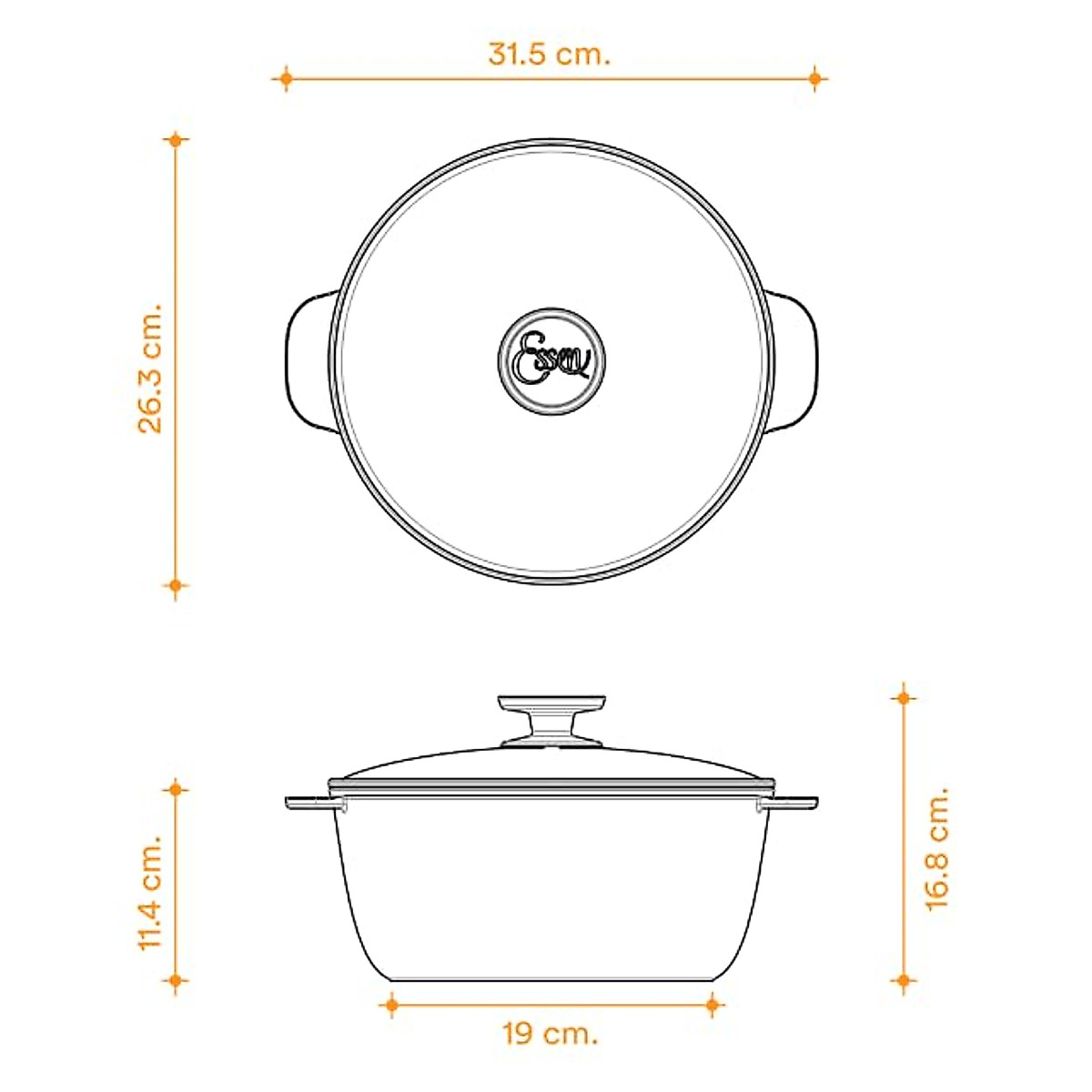 Essen 4524 Aqua Dutch Oven - Contemporary Line - Cast Aluminum with Nova Trimium Nonstick Coating - Ideal for 4-5 Servings - Even and Healthy Cooking - Argentinian brand Essen now in the United States. (Aqua)