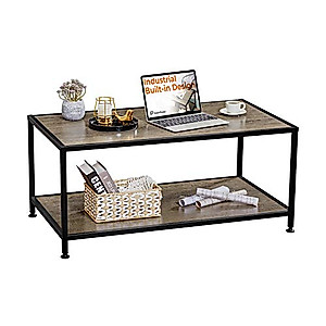 GreenForest Coffee Table Industrial with 2 Tier Storage Shelf for Living Room Modern Coffee Table 39.3 x 21.4 inch, Easy to Install, Rustic Walnut