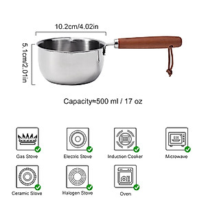 Stainless Steel Hot Oil Pan With Wooden Handle Breakfast Pot Milk Pan Small Saucepan For Making Sauces Reheating Soup Heating Milk(500ml)