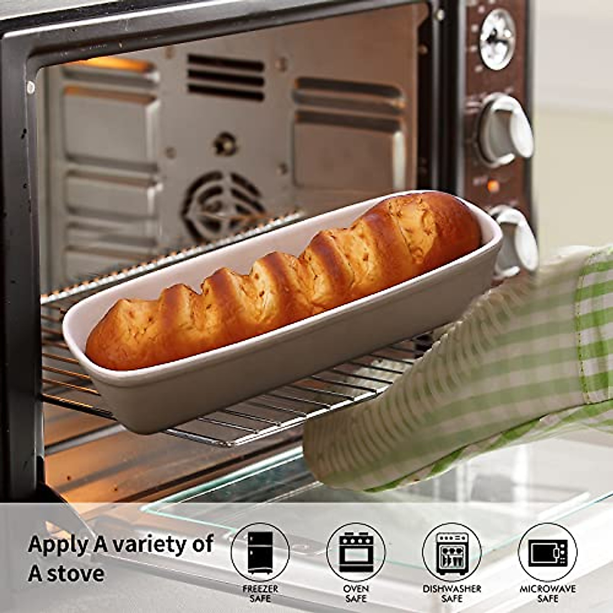 Goodview Household Superstone Covered Baker,Unglazed stoneware bakeware,Square Bread Porcelain Baking Pan,Bakes Italian Bread with Light Crumb and Crusty Crust (15.3 * 5.9 * 7 in)