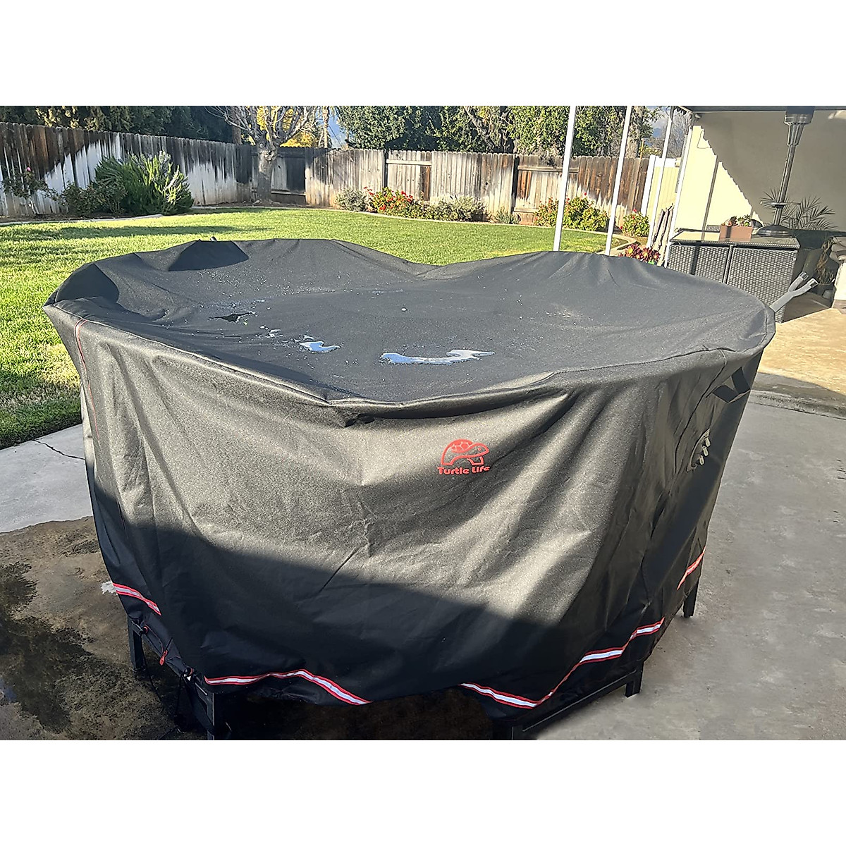 Turtle Life Patio Furniture Sets Cover, Heavry Duty Round Outdoor Dinning Table and Chairs Cover, Anti-Fading Cover for Outdoor Furniture Set, No Fading Away Within 2 Years, Black, Dia 62" x 29" H
