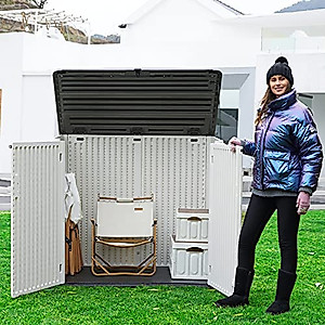 Mrosaa Large Horizontal Storage Sheds,38 cu.ft. Outdoor Storage Box for Garden,Patio and Backyard,Customized Shelves &Lockable(Off White)