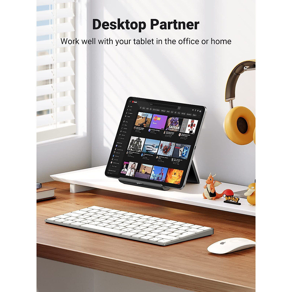 UGREEN Tablet Stand Holder for Desk 2 Pack Stand Compatible for iPad 10.2 iPad Pro 11 Inch iPad 9.7 iPad Mini 6 5 4 3, Desktop Portable Phone Stand Adjustable Home Office Accessories, Black and White