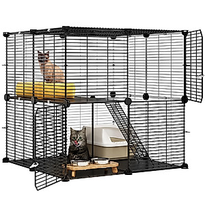 YITAHOME Cat Cage 2 Tier Indoor Cat Enclosures Kitten Cage DIY Pet Playpen Metal Kennel for 1-2 Cats, Ferret, Chinchilla, Rabbit, Small Animals, Kitty, Squirrel, RV Travel, Camping