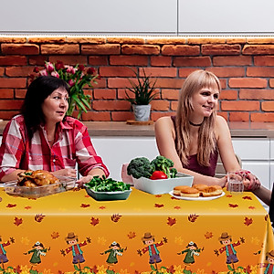 Avezano 3 pcs Fall Tablecloth Autumn Tablecloth Disposable Thanksgiving Plastic Tablecloths Scarecrow Pumpkin Maple Leaf Fall Tablecloths for Rectangle Tables, 108x54 Inch