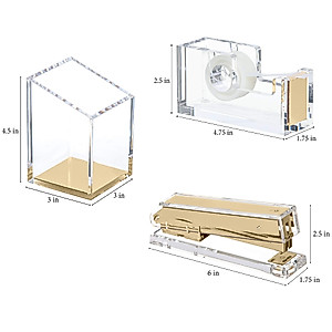 Punch & Stick | Stationery & Desk Accessories | Pen Holder, Stapler & Tape Dispenser | Gold & Clear Acrylic Lucite | Office Desk Accessories | Office Gift Set