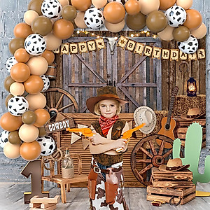 Jumpama Cowboy Birthday Party Decorations Western Birthday Party Supplies, 65Pcs Cowboy Balloons and 1Pcs Western Birthday Backdrop for Cowboy Rodeo Birthday Party Country Western Baby Shower