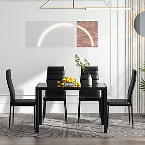 Tangkula Glass Dining Table Set for 4, Modern Tempered Glass Kitchen Table and Chairs, Glass Dining Room Table Set for Small Living Room, Kitchen