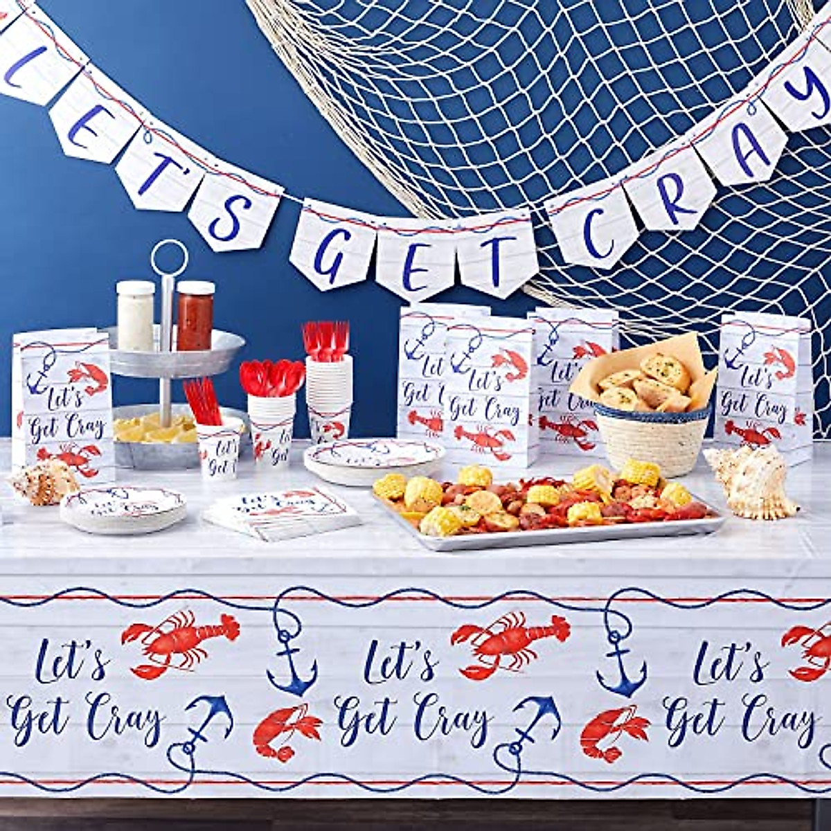 BLUE PANDA 3 Pack Crawfish Table Covers for Crawfish Party Decorations, Rectangular Tables, Party Supplies (5 x 9 Feet)