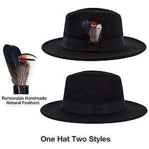 FADACHY Classic Fedora Hat for Men & Women Wide Brim Felt Hat Panama Dress Hat Black Fedora, L Large XL