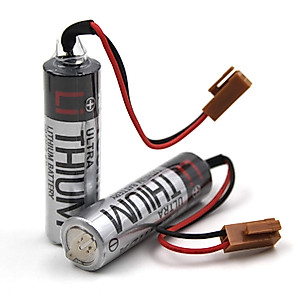 elxjar (2-Pack) 3.6V ER6V Battery Compatible with Toshiba PLC Battery in Factory Bag ER6VC119A/119B with Brown Plug