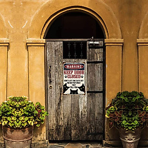 Funny Black Cat Warning Decor Retro Tin Sign - Keep Door Closed Don't Let The Cats Out No Matter What They Tell You - for Home Office Room Wall Decor Gift 8x12 inch