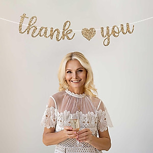Pre-Strung Thank You Banner - NO DIY - Gold Glitter Thank You Banner - Pre-Strung Garland on 6 ft Strand - Wedding, Baby Shower, Engagement, Employee Appreciation Decorations. Did we mention no DIY?