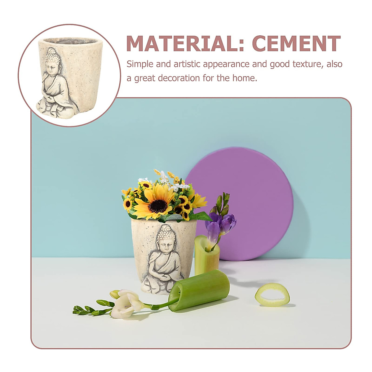 Zerodeko Buddha Head Planter Pot Cement Face Planter Zen Succulent Plant Pot Decorative Artificial Flower Vase Bonsai Holder for Indoor Outdoor Home Decoration Khaki