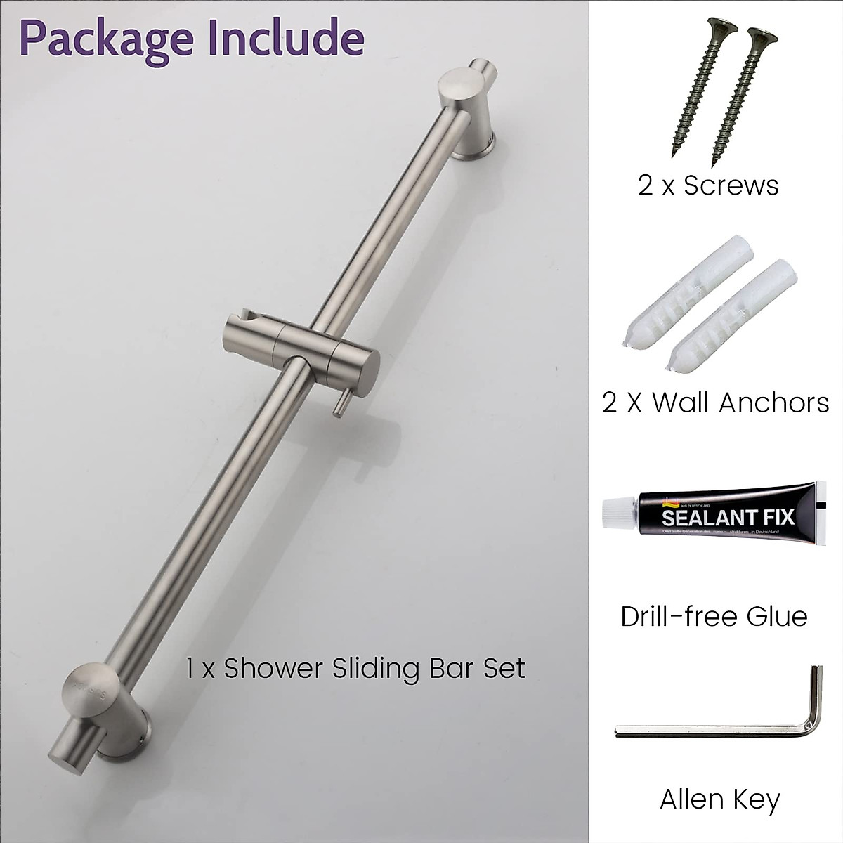 HAMOLER 24 Inch Shower Slide Bar with Adjustable Shower Holder Stainless Steel Wall Mount Sliding Bar, Brushed Nickel