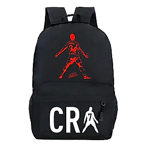 Teens Soccer Star Cristiano Ronaldo Bookbag Student Wear Resistant Canvas Knapsack Waterproof Travel Rucksack