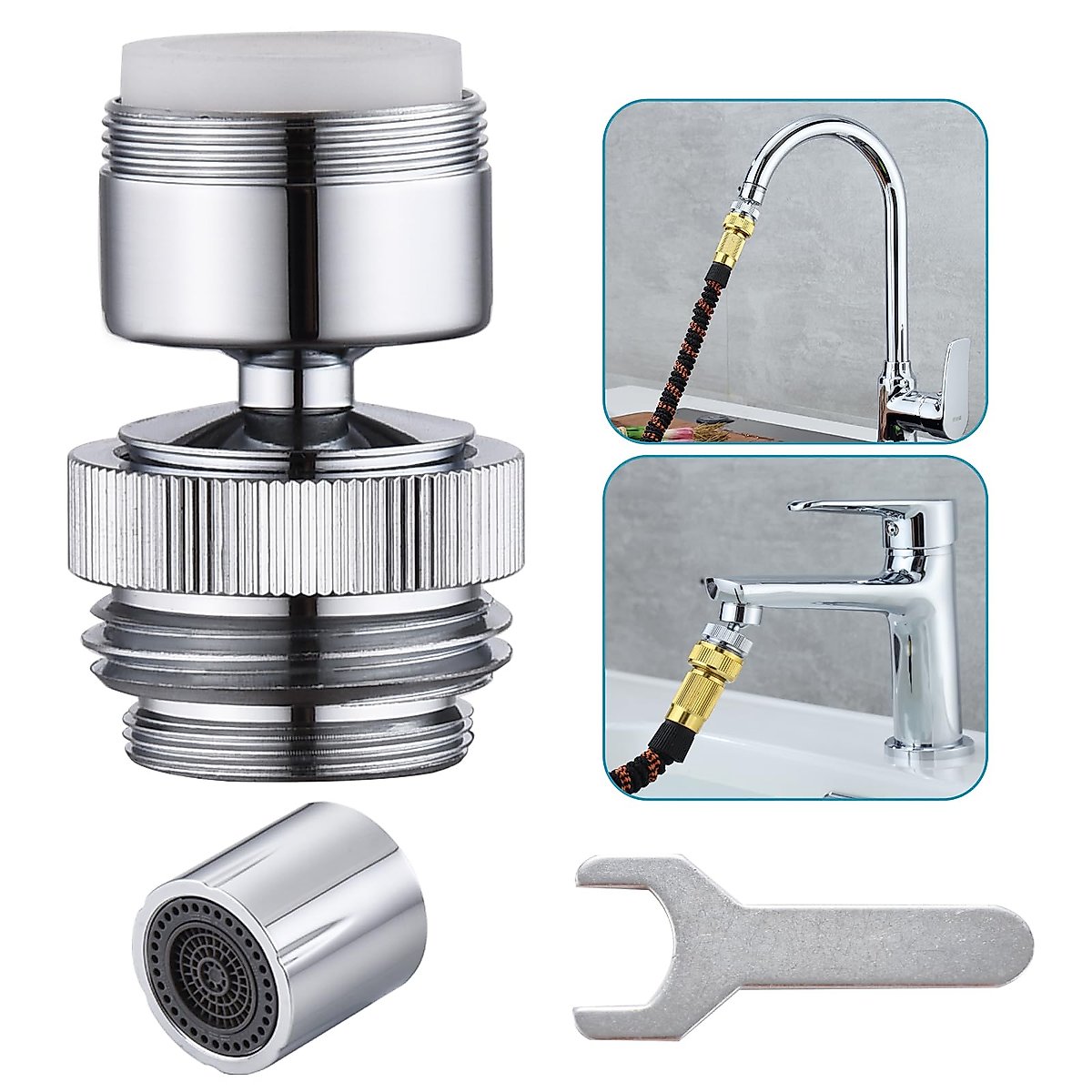 YRDL Faucet Adapter with Dual-function Aerator Kit, Sink Faucet to Garden Hose Adapter,Multi-Thread Sink Faucet Adapter for Kitchen and Bathroom，Sink to Hose Adapter，3/4" GHT Thread Chrome.