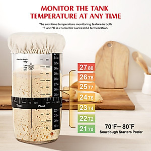 EIDDIZZ Sourdough Starter Jar Kits, Sourdough Starter Jar Glass with Date Marked Feeding Band, Thermometer, Cloth Cover & Metal Lid, Sourdough Jar Scraper, Home Bread Baking Supplies (1 PCS)