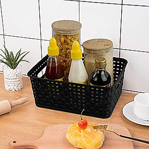 CadineUS 6-pack Black Woven Plastic Storage Baskets Organizing Bins