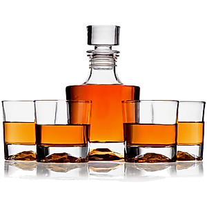 Whiskey Decanter Glasses Gift Set - 4 Whiskey Glasses - Airtight Stopper for Wine, Bourbon, Brandy, Juice, Water - Decanter Sets For Men Christmas Gifts for Dad Boyfriend Husband Him - Bezrat
