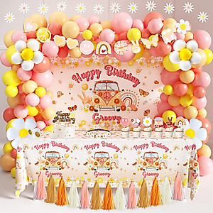 Groovy Birthday Party Decoration Pack 165Pcs, Retro Hippie Boho Daisy Party Favors Including Backdrop, Tablecloth, Tassel, Garlands, Sunglasses Headband Party Supplies for Girls Baby Shower (Groovy)