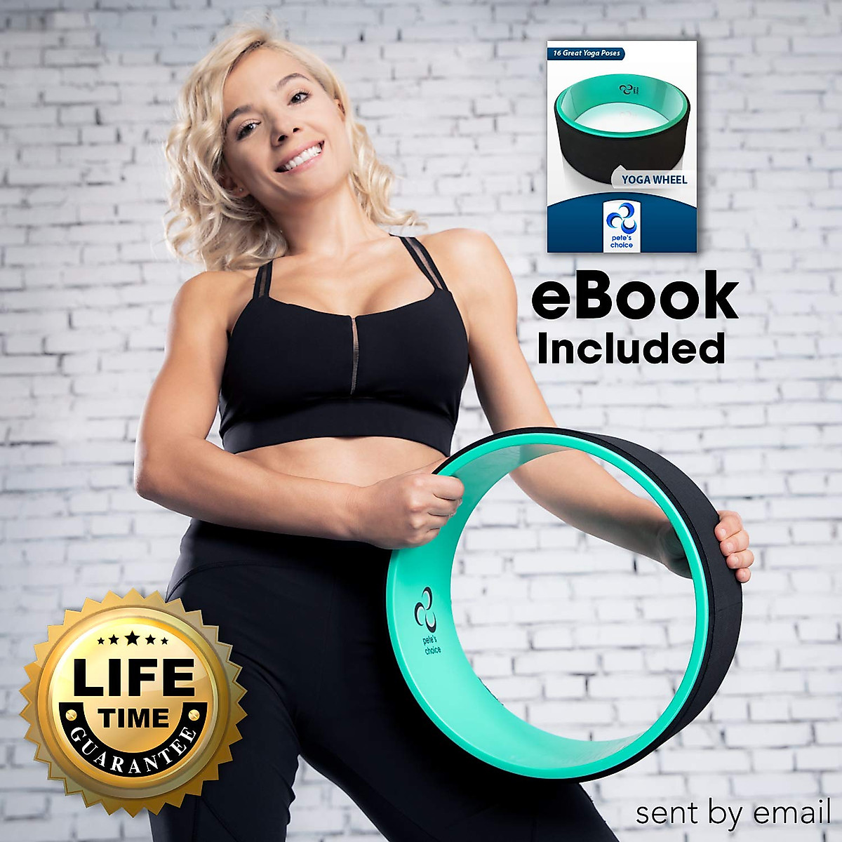 Yoga Wheel with eBook & Yoga Strap - Comfortable & Durable Yoga Balance Accessory | Increase Flexibility | Ideal Home Yoga Kit I Improve Posture