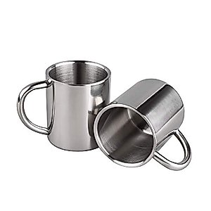 IMEEA Unbreakable Mugs for Kids Double Walled Camping Coffee Mugs 7.5oz/220ml Stainless Steel Mug with Handle, Set of 2