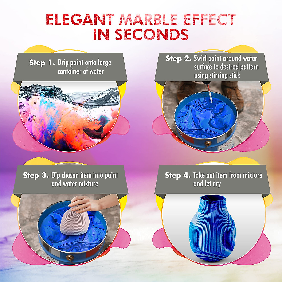 Marabu Easy Marble Paint Set - Primary Colors Starter Set - Marbling Paint Kit for Kids and Adults - Hydro Dipping Paint for Tumblers, Ceramic, Paper, Glass, Plastic - 6 x 15ml Bottles