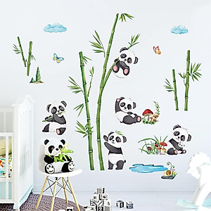 decalmile Panda and Bamboo Wall Stickers Animals Wall Decals Kids Bedroom Playroom Baby Nursery Wall Decor