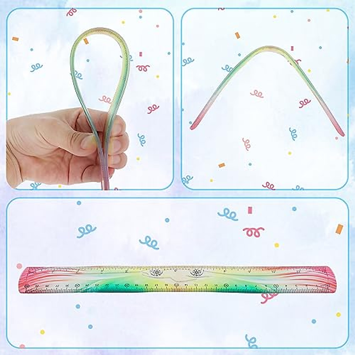 Grevosea 2 Pieces Rulers for Kids, Flexible Ruler Plastic Ruler 12 Inch Ruler with Centimeters and Inches Soft Bendable Ruler Shatterproof Straight Edge Ruler for School Classroom Office (Yellow)