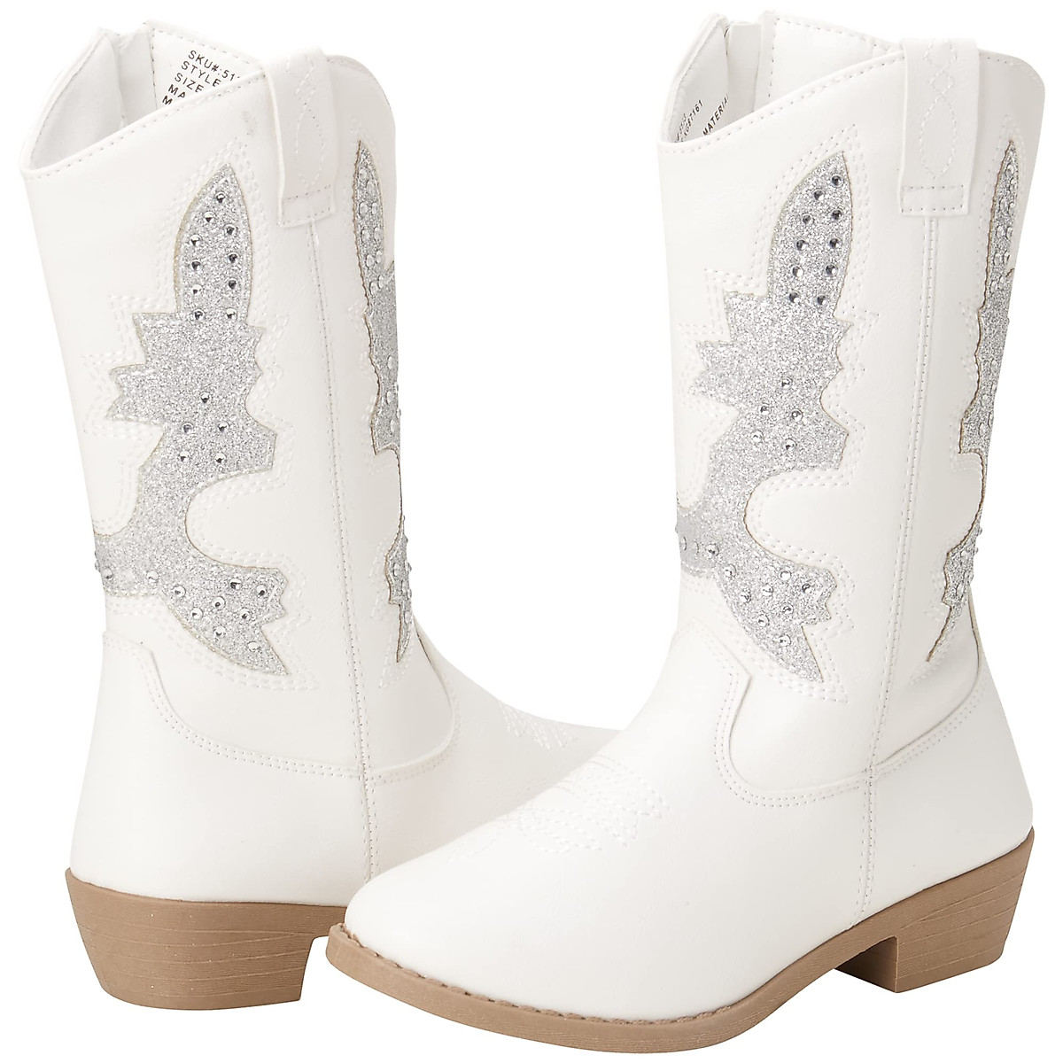 KENSIE GIRL Boots - Girls' Western Cowboy Boots (Toddler/Girl), Size 2 Little Kid, White