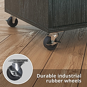 IRONCK Rolling Kitchen Island Cart with Drop-Leaf and Wine Rack, Microwave Rack Serving Cart on Wheels with Drawer & Shelves & Spice Rack & Cup Hanging, Black