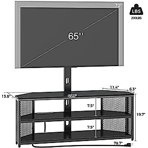 Rolanstar TV Stand with Mount and Power Outlet, Swivel TV Stand Mount with LED Lights for 32/45/55/60/65/70 inch TVs,Black Entertainment Center Media Console with Height Adjustable Mount
