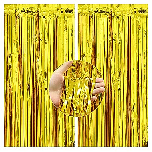 2 Pack 3.3x8.2 ft Gold Foil Fringe Curtains Backdrop, Tinsel Curtain Backdrop, Streamer Backdrop for Birthday Party, Graduation and Most Common Holiday Party Decorations. by TOPPOT